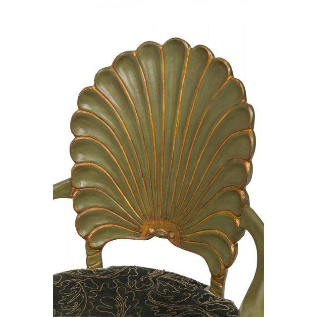 Set of 8 Italian Grotto Mid-Century Carved Wood Green Upholstered ...