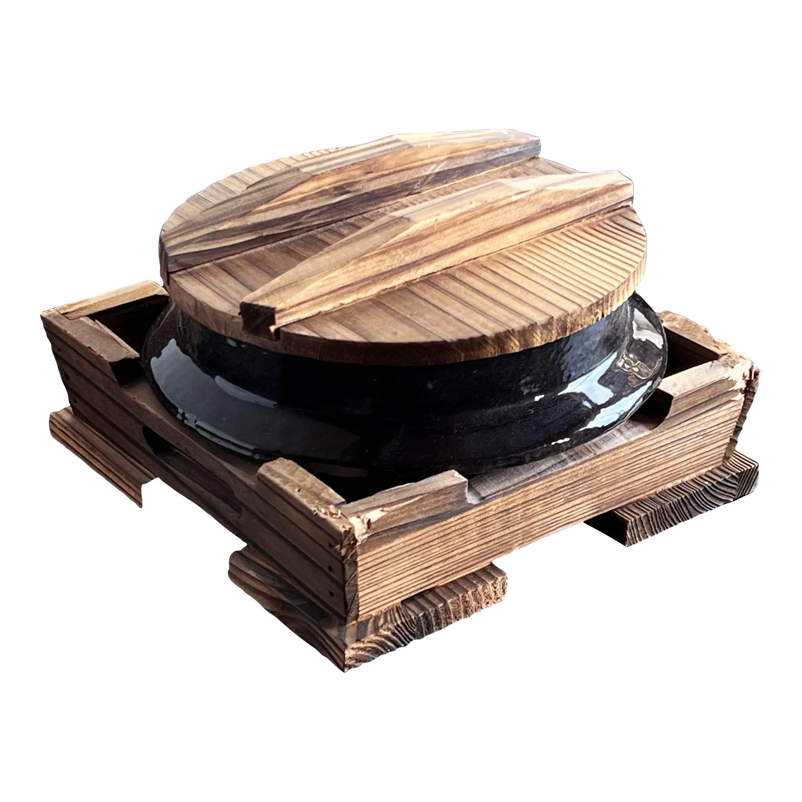 Vintage Cast Iron Japanese Rice Cooking Pot W/ Hinoki Cypress Lid ...