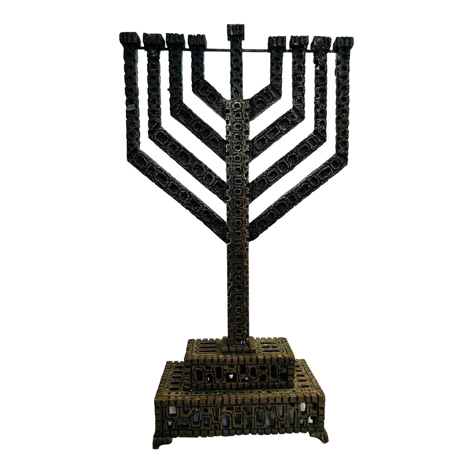 Vintage 1960’s Brutalist Style Large 9 Candle Menorah | Chairish