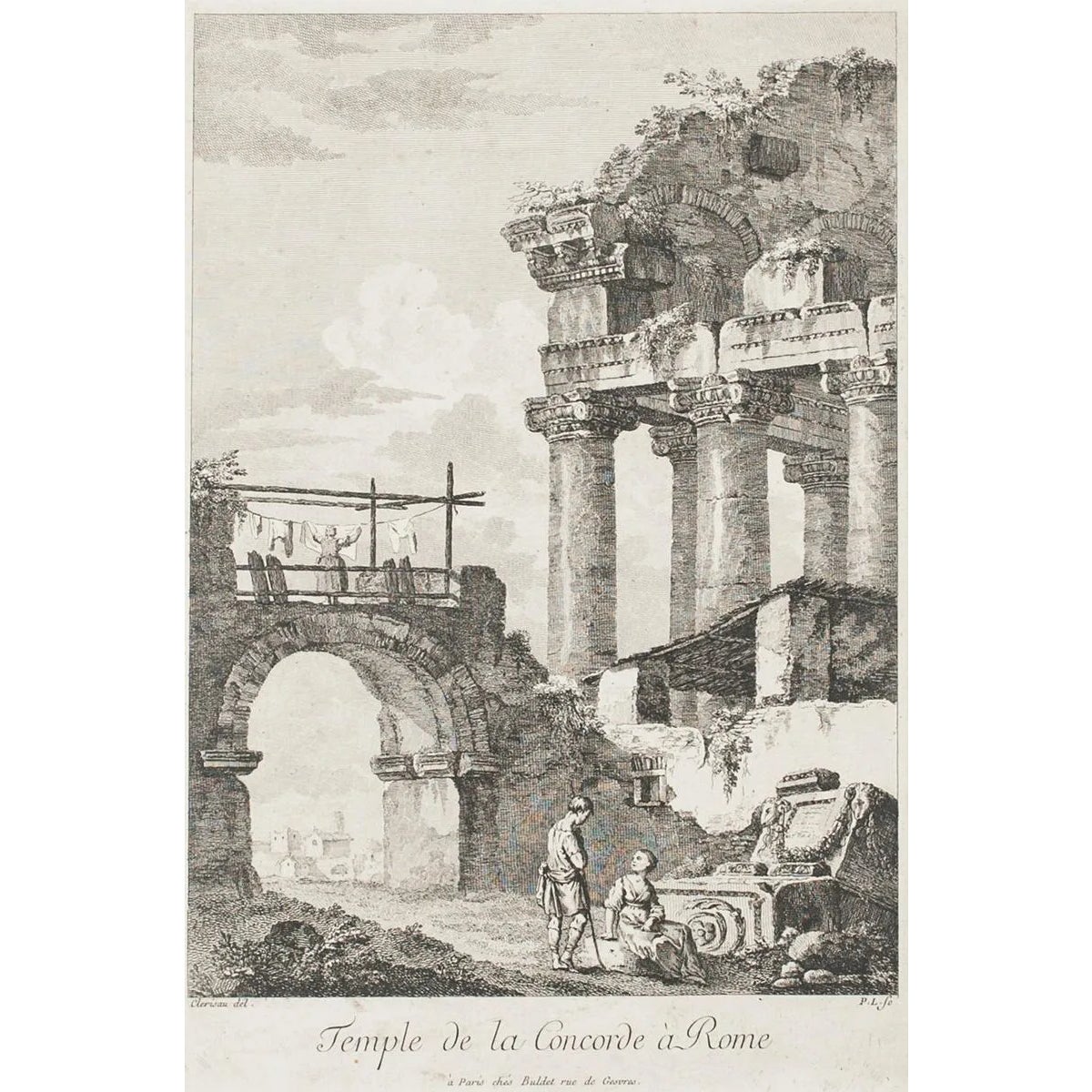 Temple de la Concorde, Rome - Original Etching by C.-L. Clérisseau ...