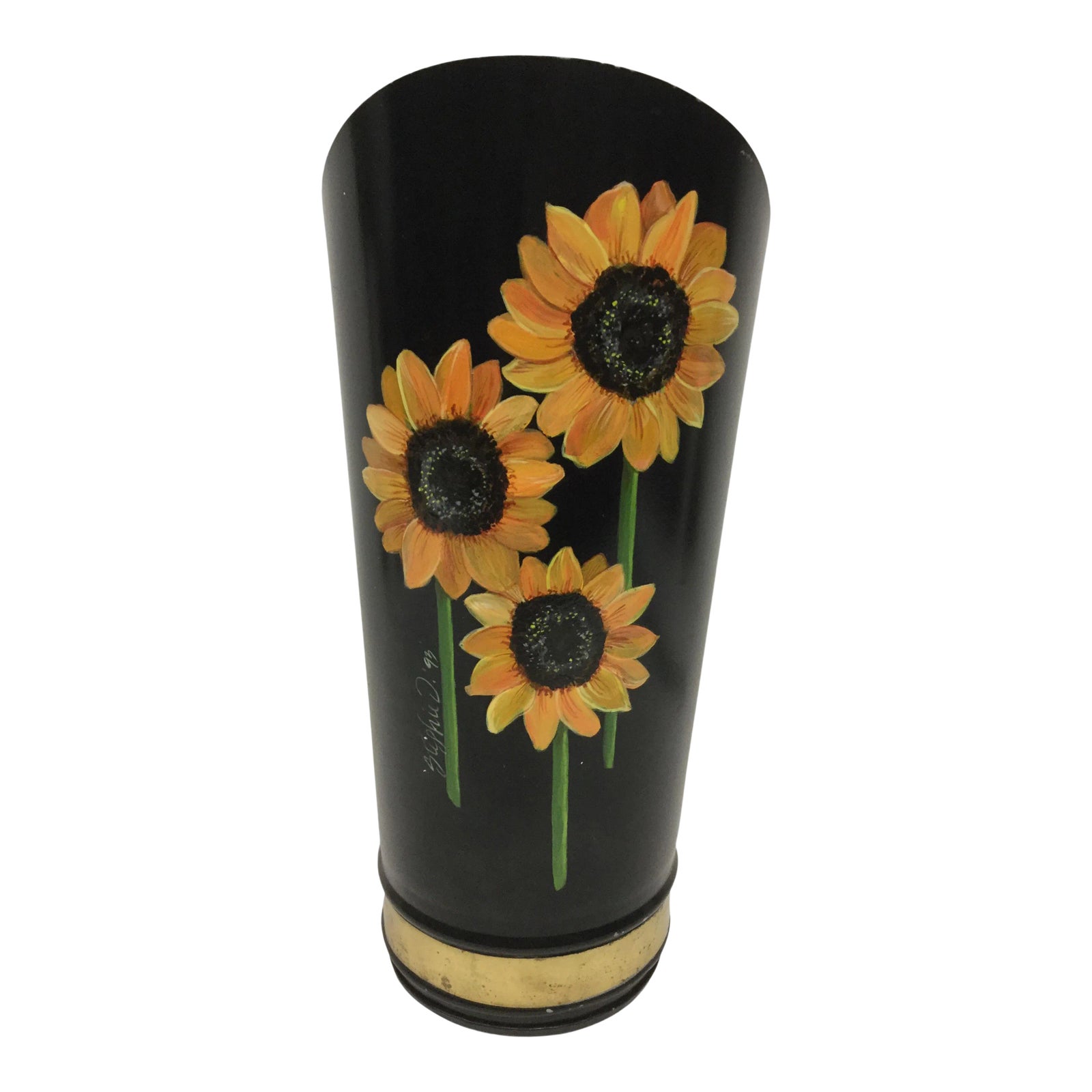 Hand Painted Galvanized Tall Metal & Brass Matchstick Holder | Chairish