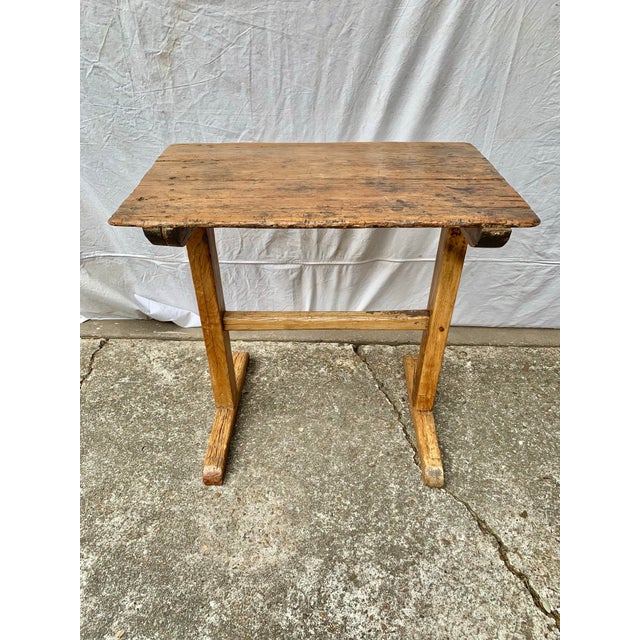 19th Century French Pine Trestle Side Table | Chairish