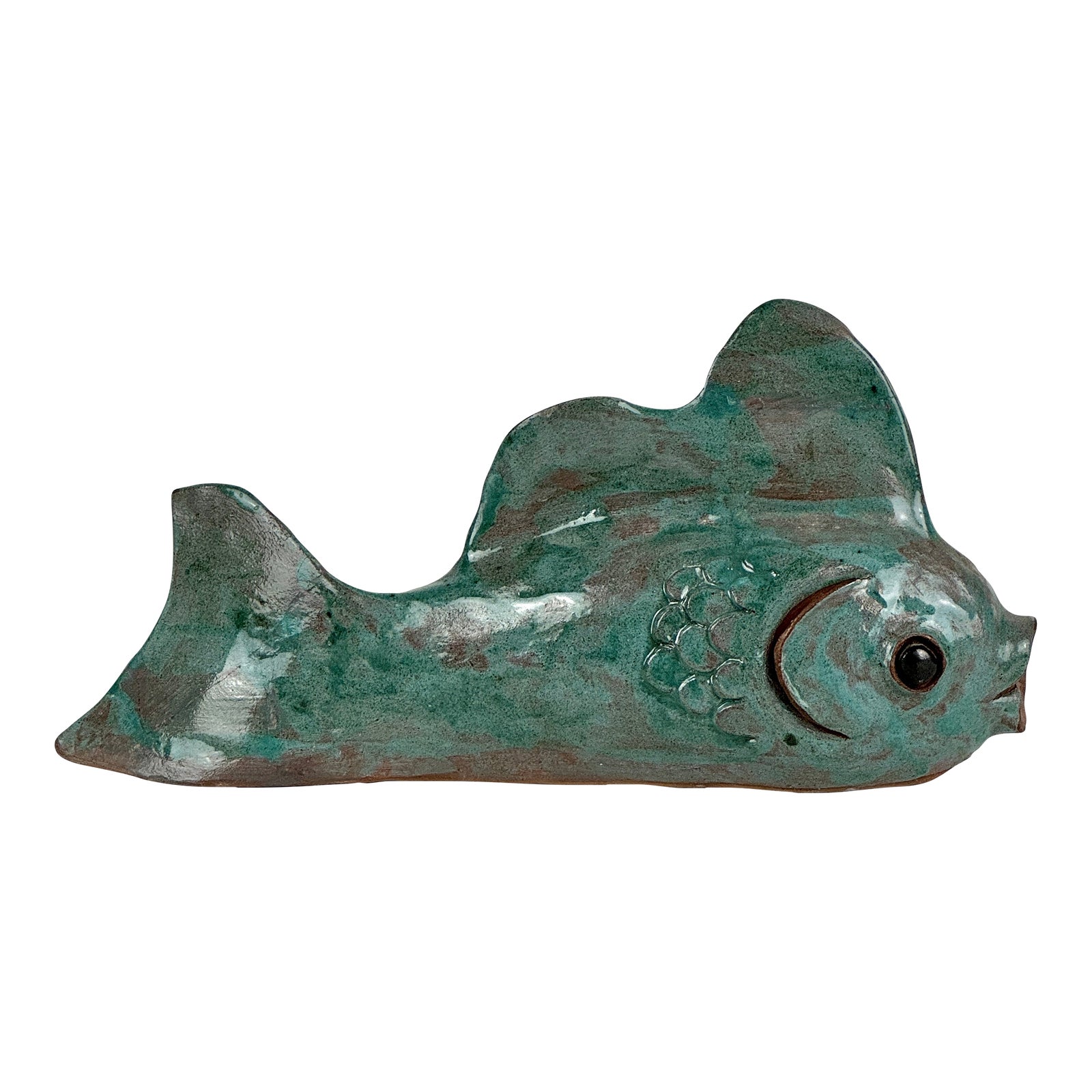 1970s Whimsical Vintage Signed Ceramic Fish Sculpture in Aqua Color ...