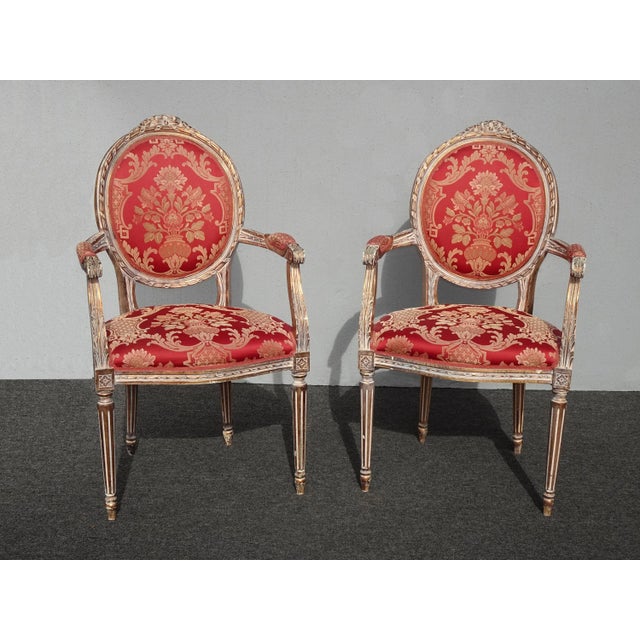 Vintage French Louis XVI Red & Silver Settee and Pair Chairs ~ Set of ...