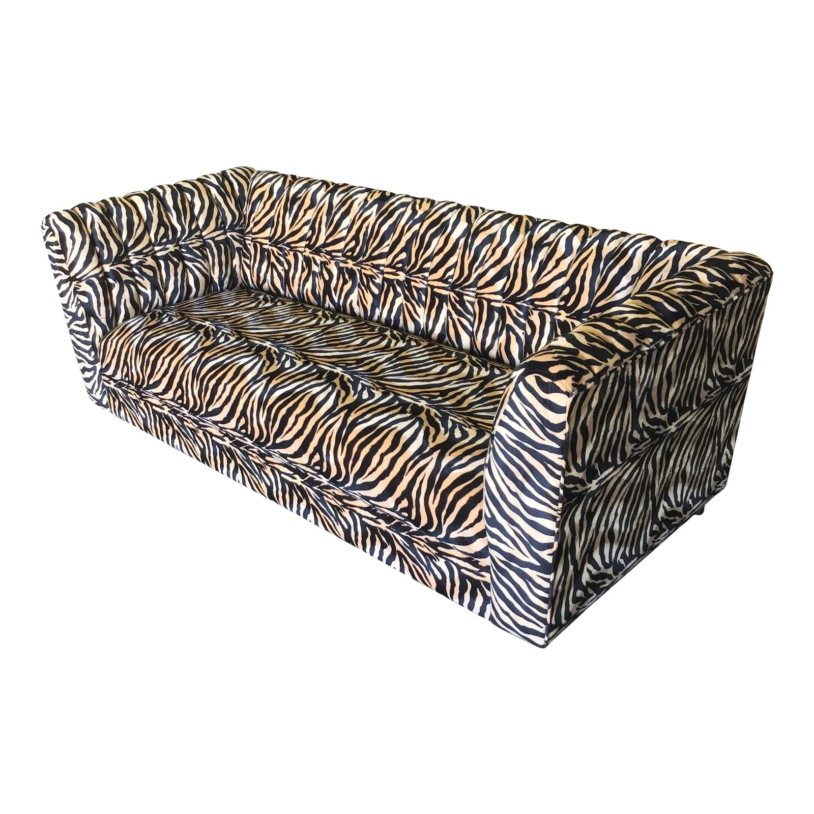 Wicked Elements Tan Zebra Print Mid-Century Modern Channel Back Sofa ...