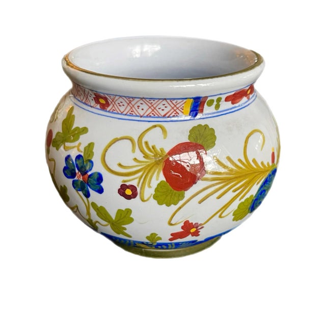 Italian Faience Hand Painted Flower Pots, a Pair | Chairish