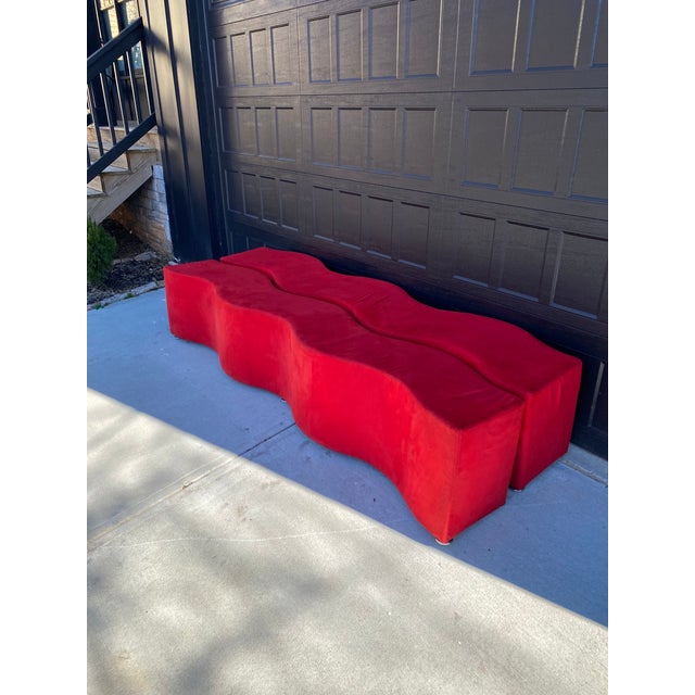 Vintage Postmodern Red Ripple Upholstered Wave Bench by Laurinda Spear ...