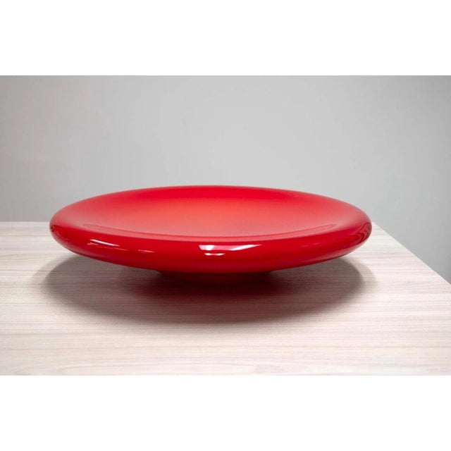 Red Round Glass Dish Bowl Contemporary Modern | Chairish