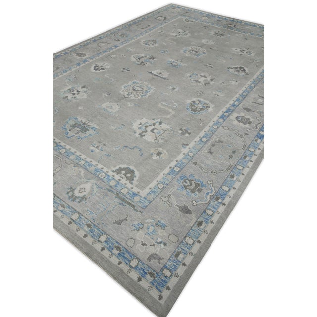 Blue & Green Floral Design Handwoven Wool Modern Turkish Oushak Rug 9'5 ...