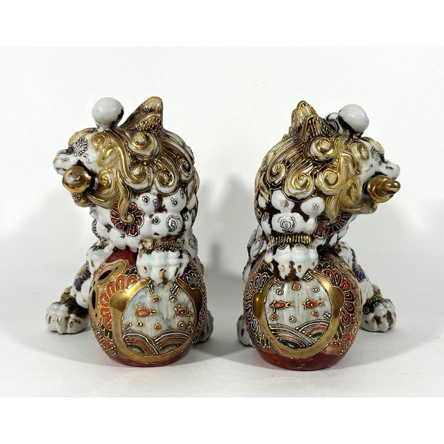 Japanese Showa Era White & Gold Kutani Porcelain Foo Lions (Shishi ...