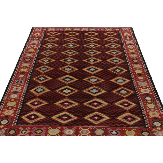 1920s Vintage Macedonian Kilim in Red, Black and Pink Tribal Geometric ...