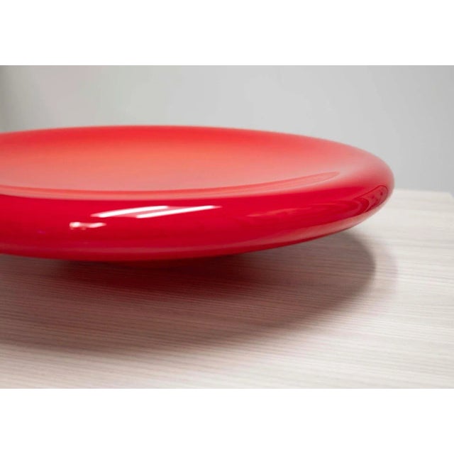 Red Round Glass Dish Bowl Contemporary Modern | Chairish
