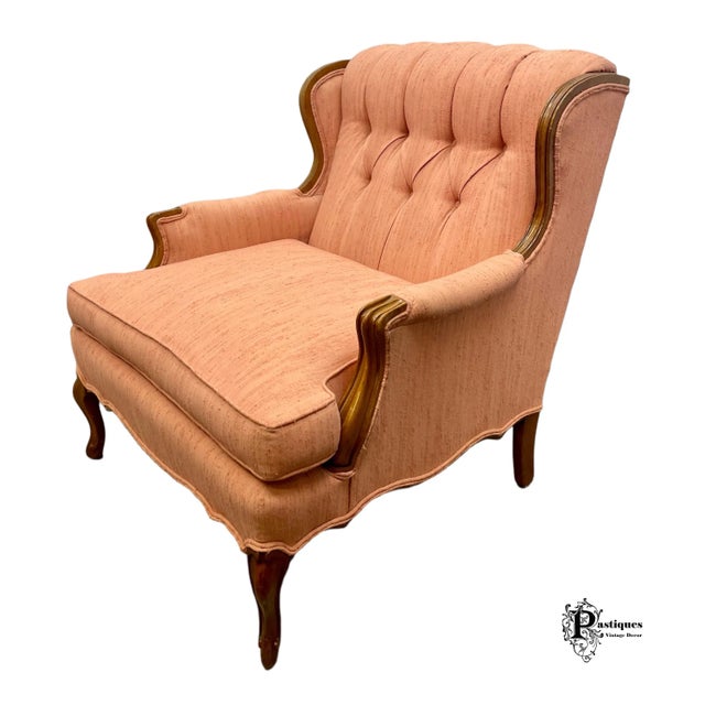 Vintage French Provincial Style Pink Tufted Accent Chair | Chairish