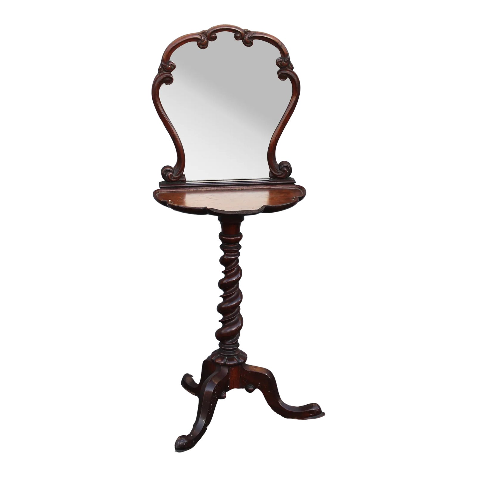 1920's Antique Turned Wood Chippendale Style Vanity Mirror | Chairish