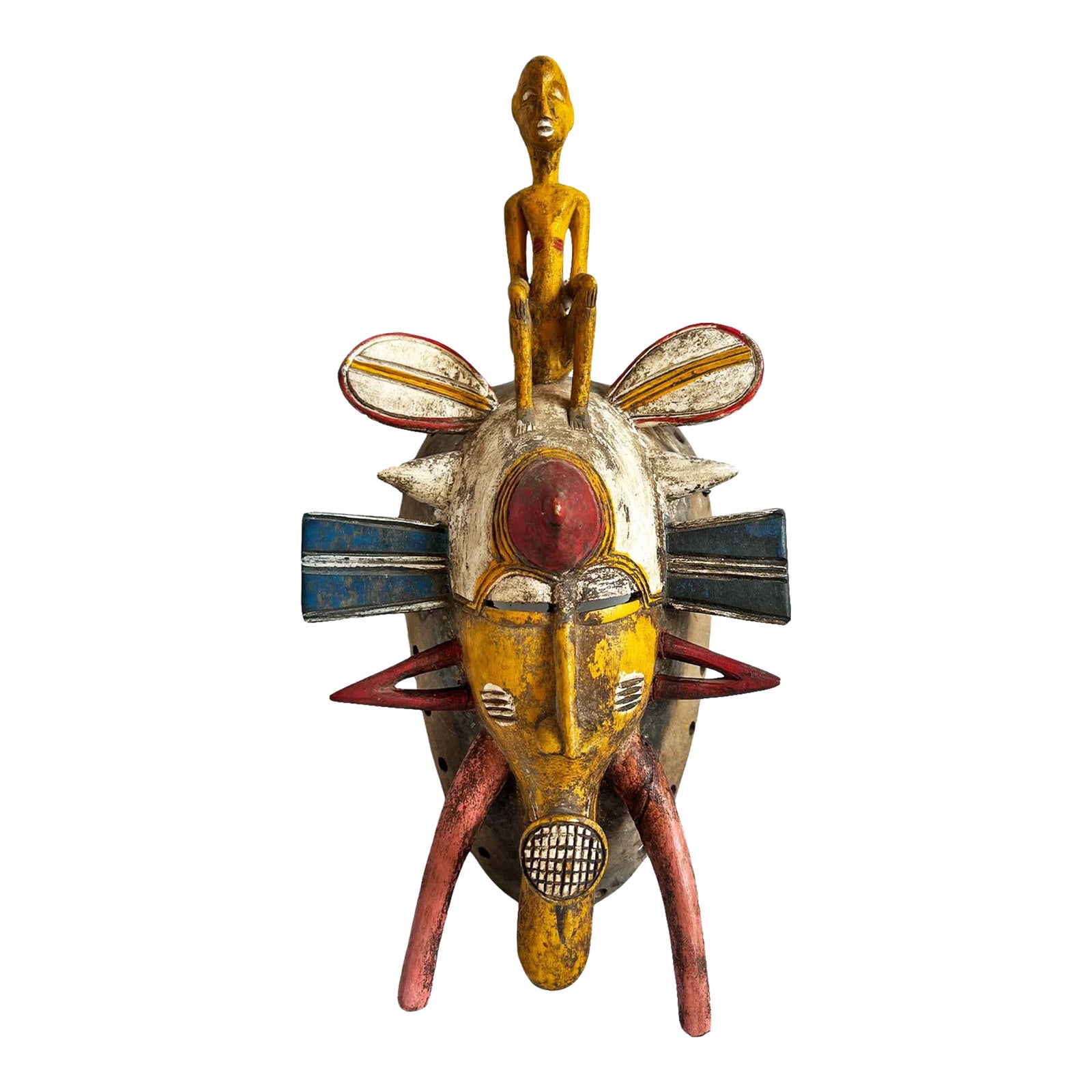 Vintage Senufo Yellow & Red Mask | Chairish