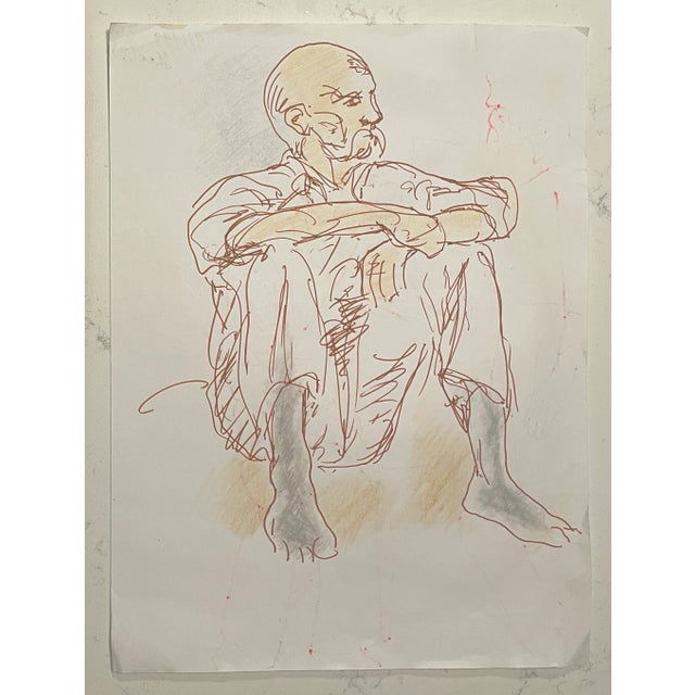 James Bone Seated Mature Man Drawing | Chairish