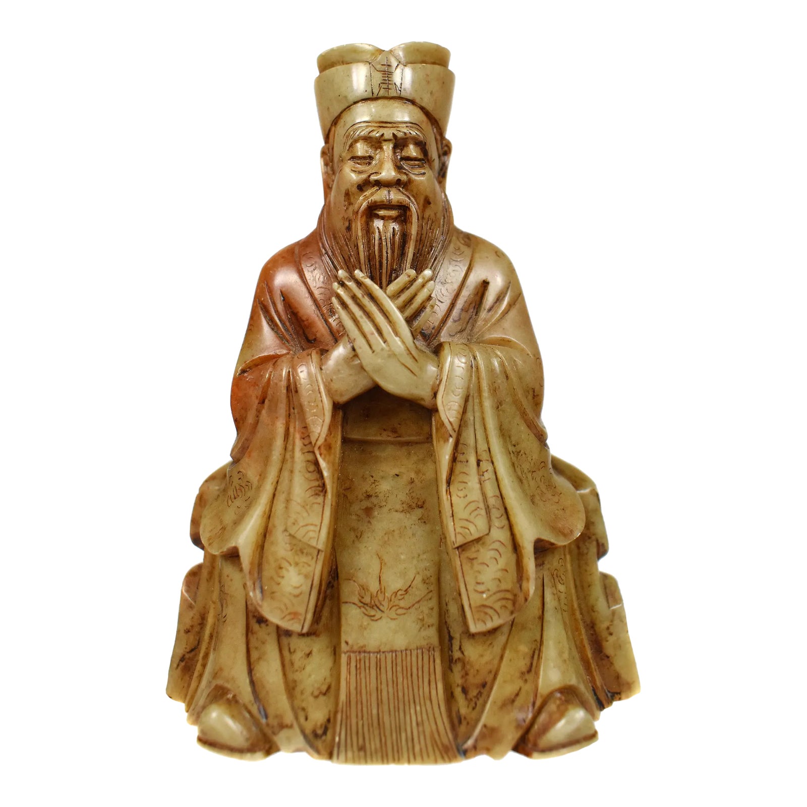 Mid 20th Century Solid Stone Carved Asian Man Figurine | Chairish