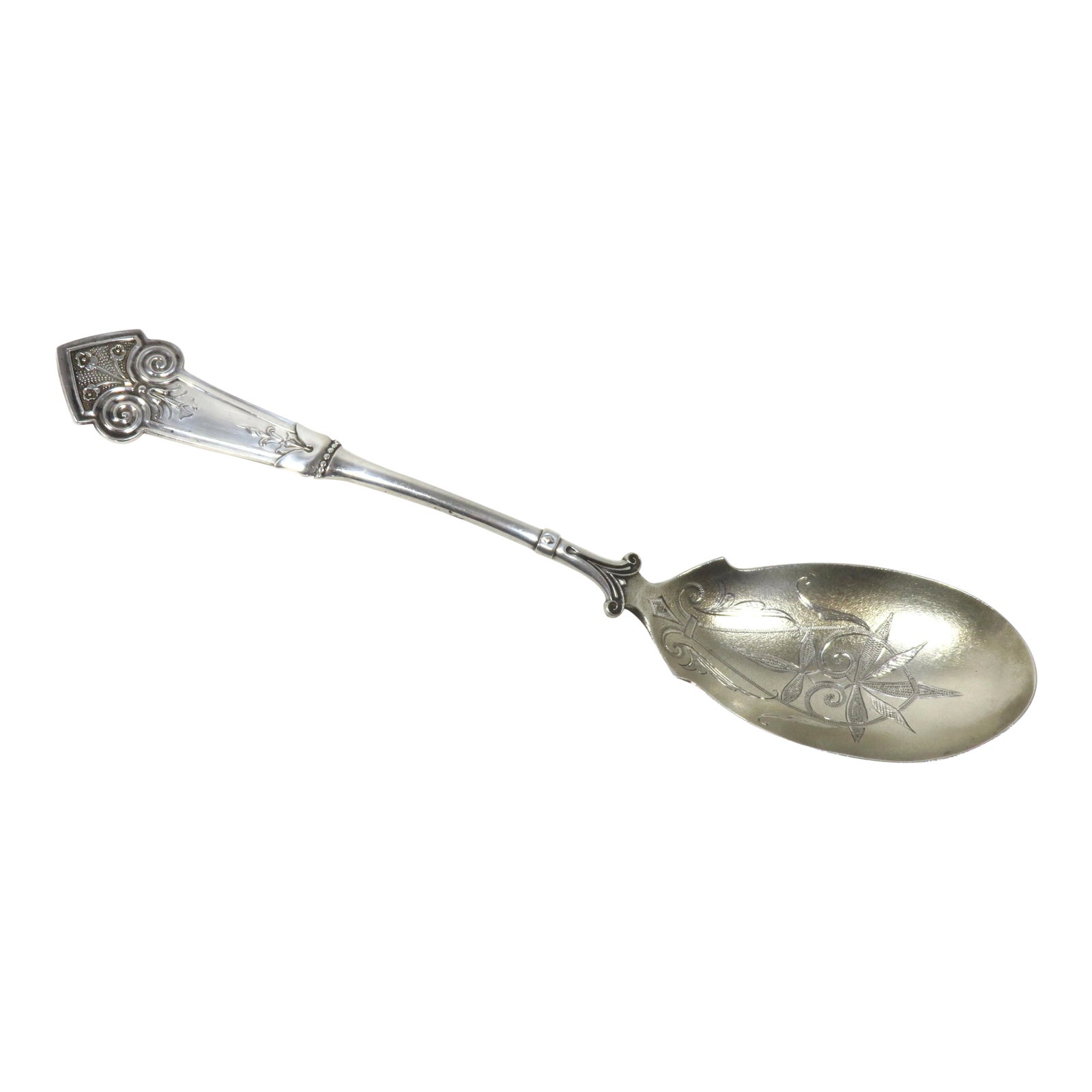 Classic 1860s American Victorian Coin Silver Serving Spoon | Chairish