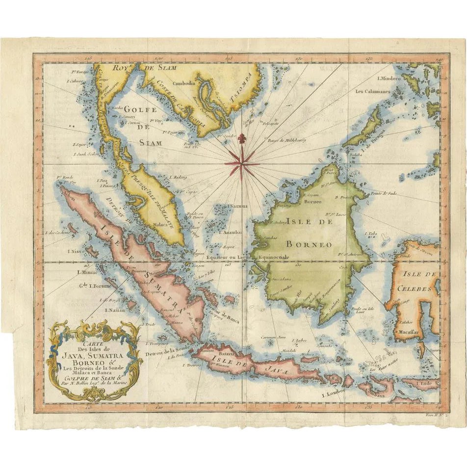 Java and Sumatra and Borneo Map by Bellin & Van Schley, 1750s | Chairish