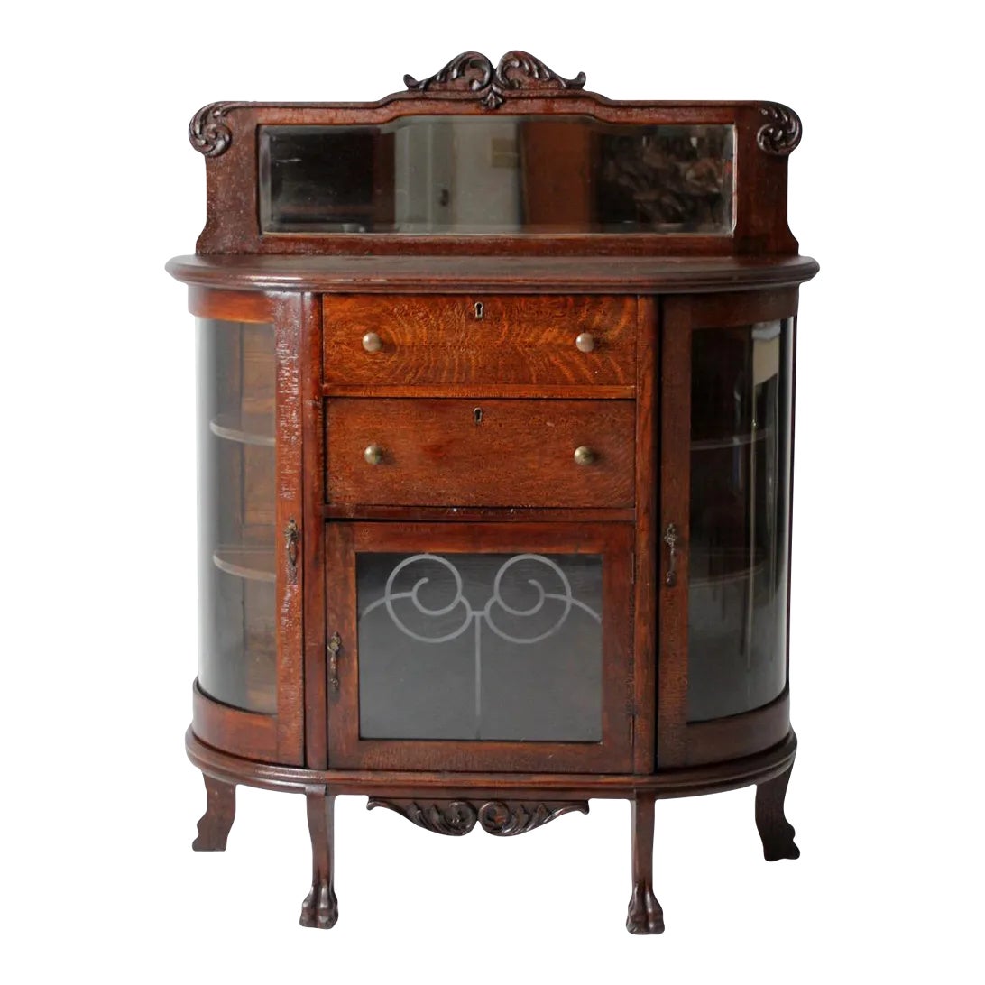 Antique Curved Glass Sideboard Cabinet Chairish