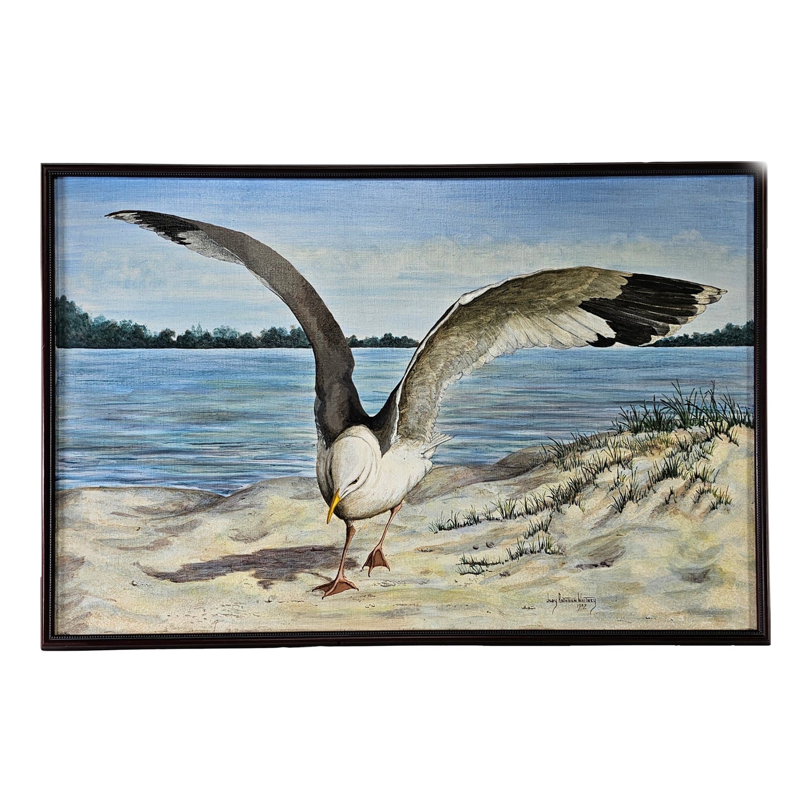 Seagull Oceanscape Beach Oil Painting by Judy Rathburn Whitney | Chairish