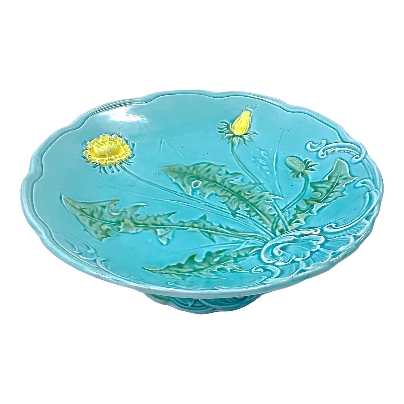 Antique Dandelion Majolica Compote | Chairish