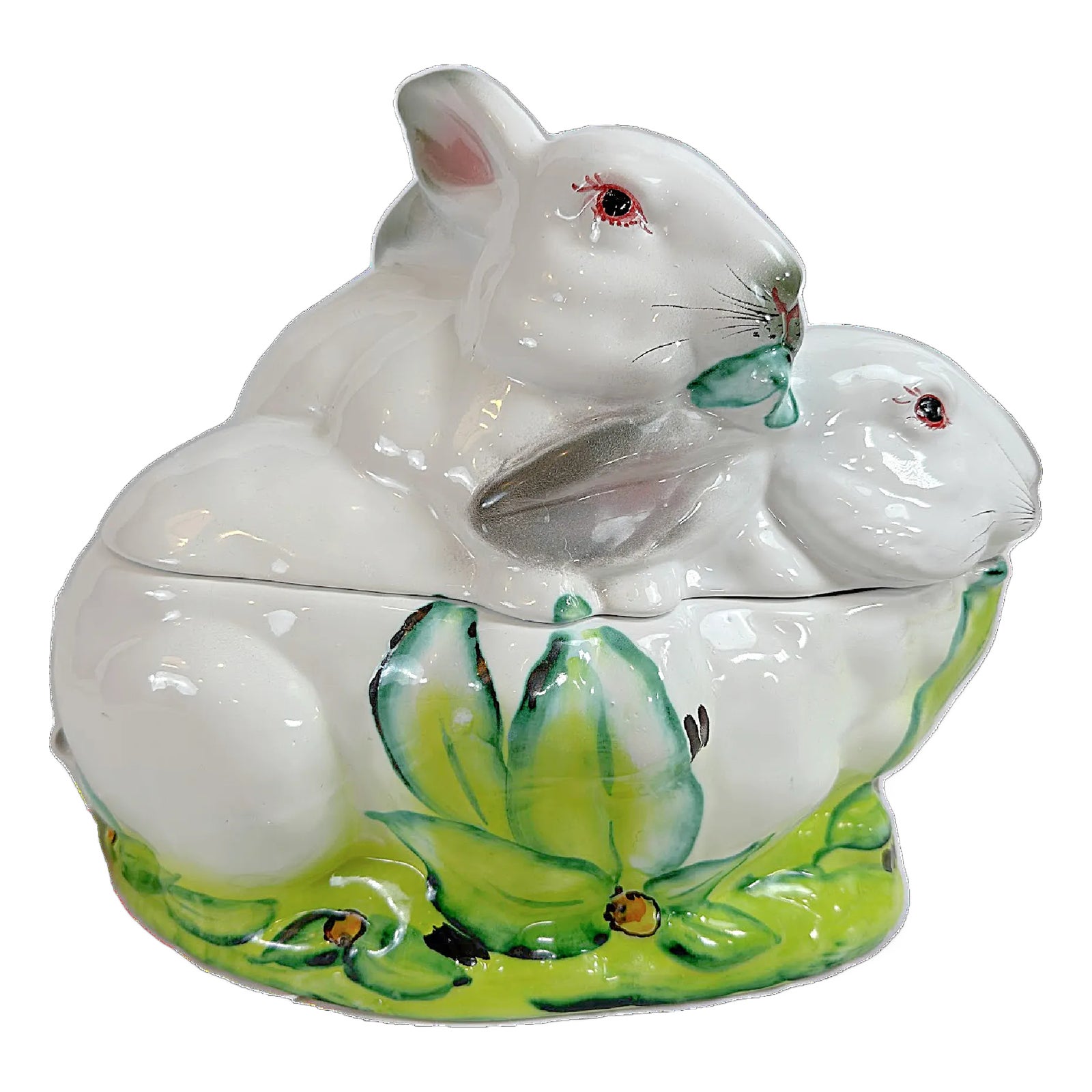 Vintage Italian Majolica Large Bunny Rabbit Garden Tureen | Chairish
