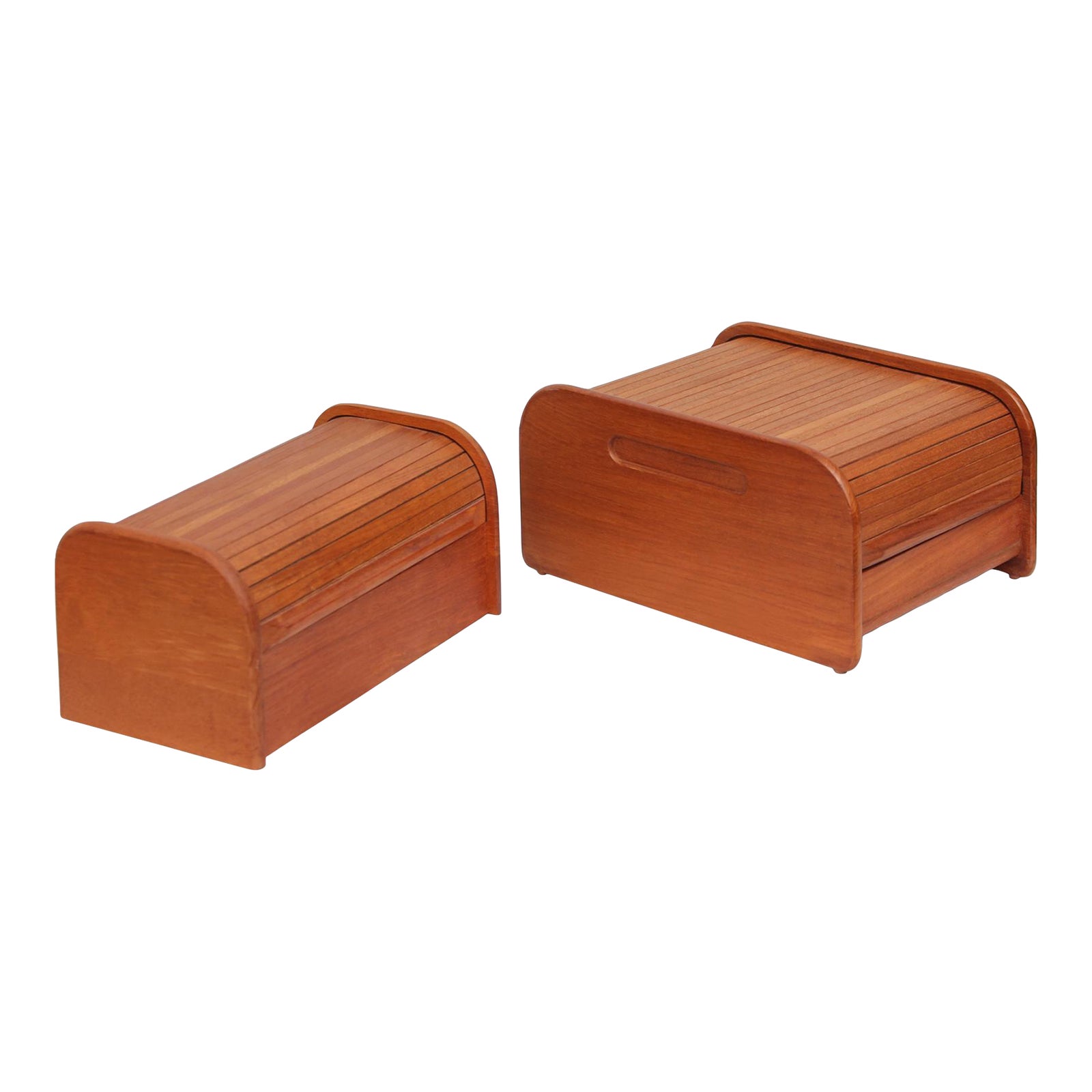 Set of 2 Danish Modern Solid Teak Tambour Door Boxes by Selandia ...