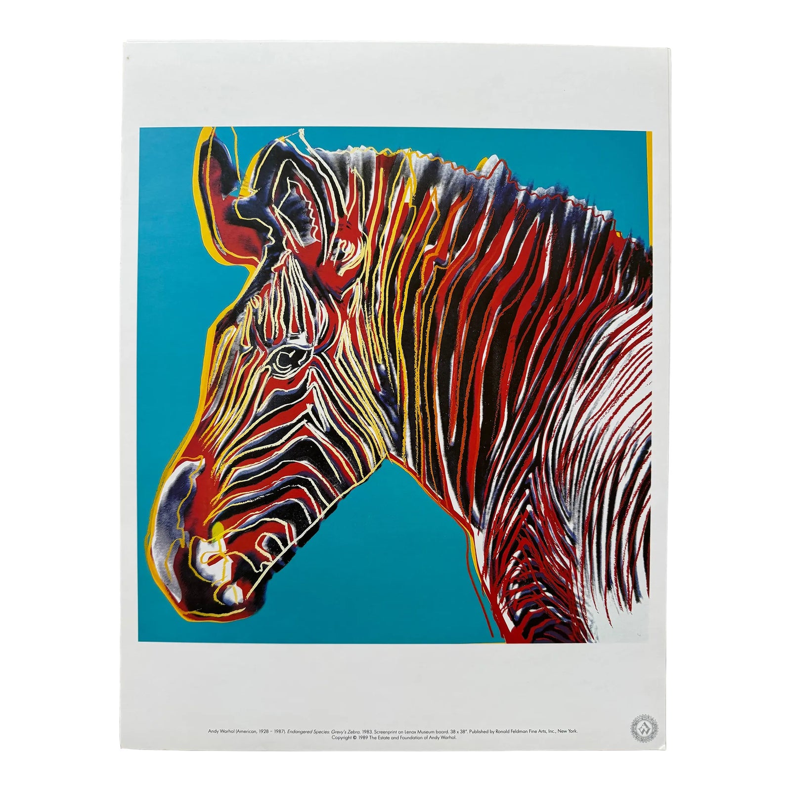 1989 Andy Warhol Estate "Grevy's Zebra -1983” Endangered Species Pop ...