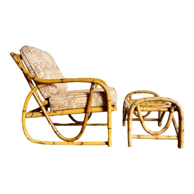 Boho Chic Bamboo Lounge Chair With Ottoman | Chairish