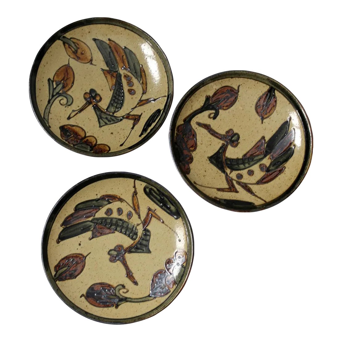 Vintage Studio Pottery Plates Set 3 | Chairish