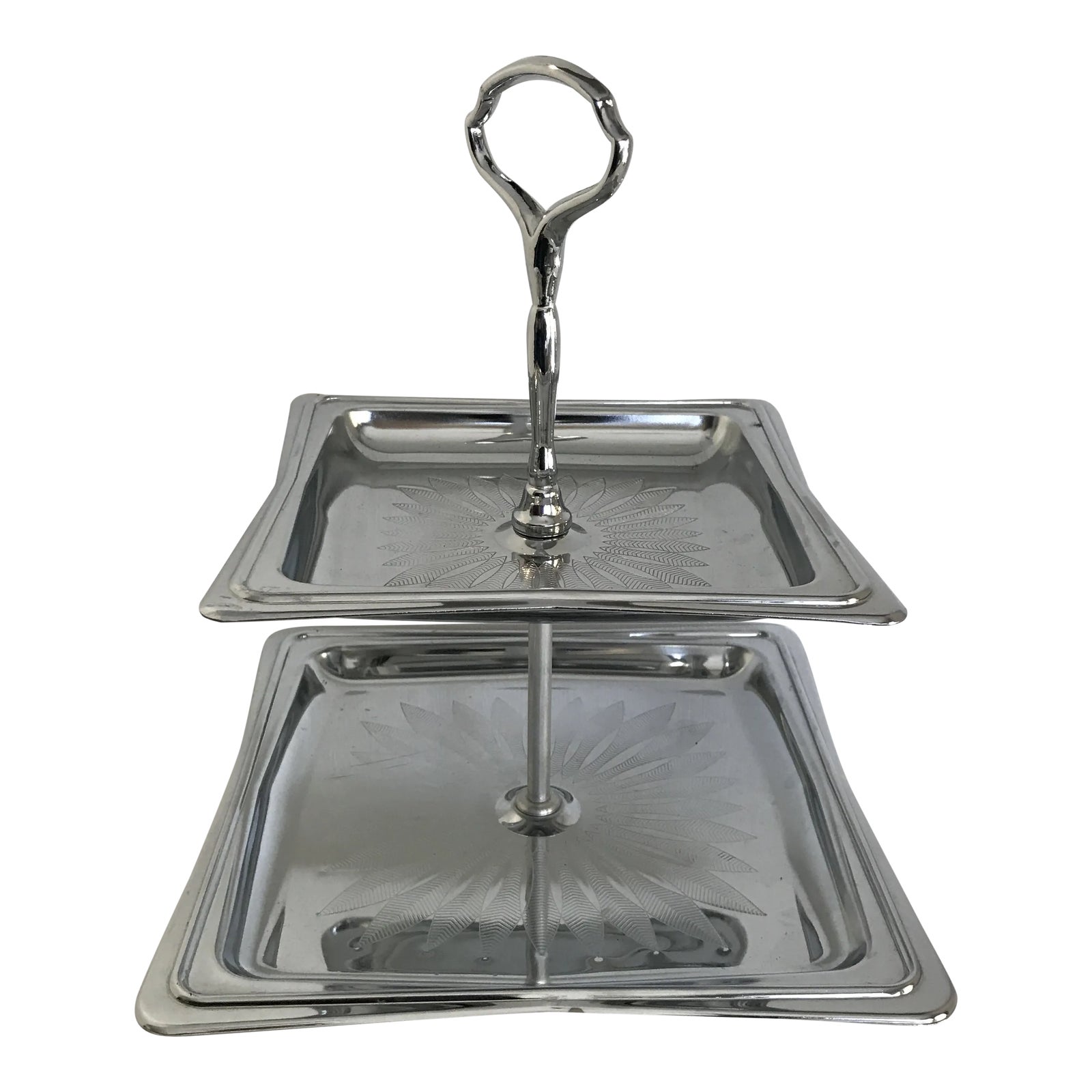 Chrome Two Tier Dessert Platter With Flower Petal Design | Chairish