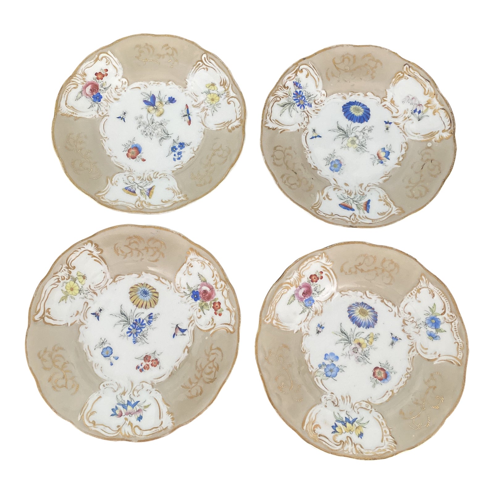 19th Century English Botanical Porcelain Plates- Set of 4 | Chairish