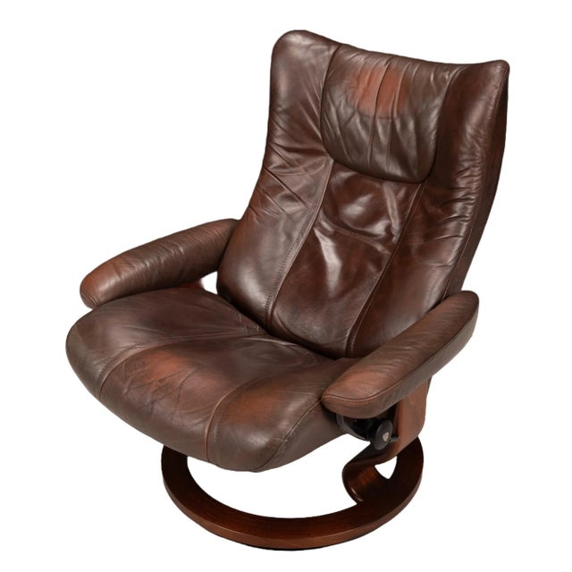 Ekornes Stressless Large Leather Swivel Recliner Chair Wing Model Brown ...