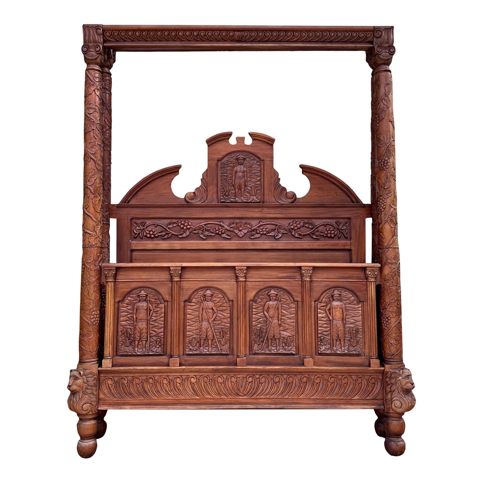 Renaissance/Baroque 16th - 18th Queen Wooden Bed Headboard & Footboard ...