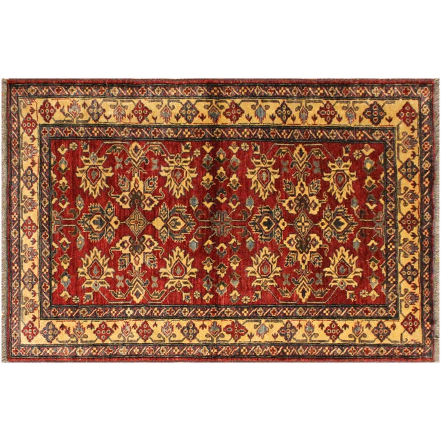 1980's Shabby Chic Kazak Red/Gold Wool Rug - 4'1'' X 5'5'' | Chairish