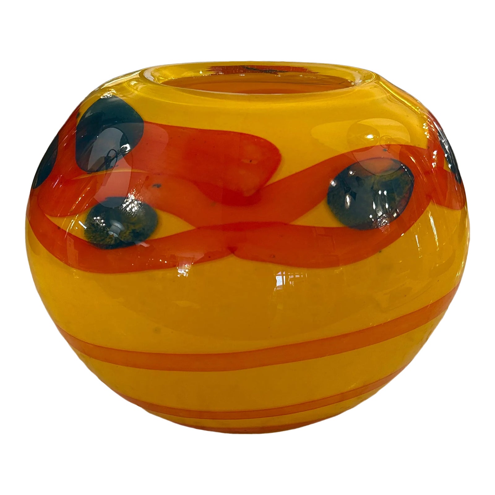 Contemporary Hand Blown Colorful Orb Vase/ Vessel | Chairish