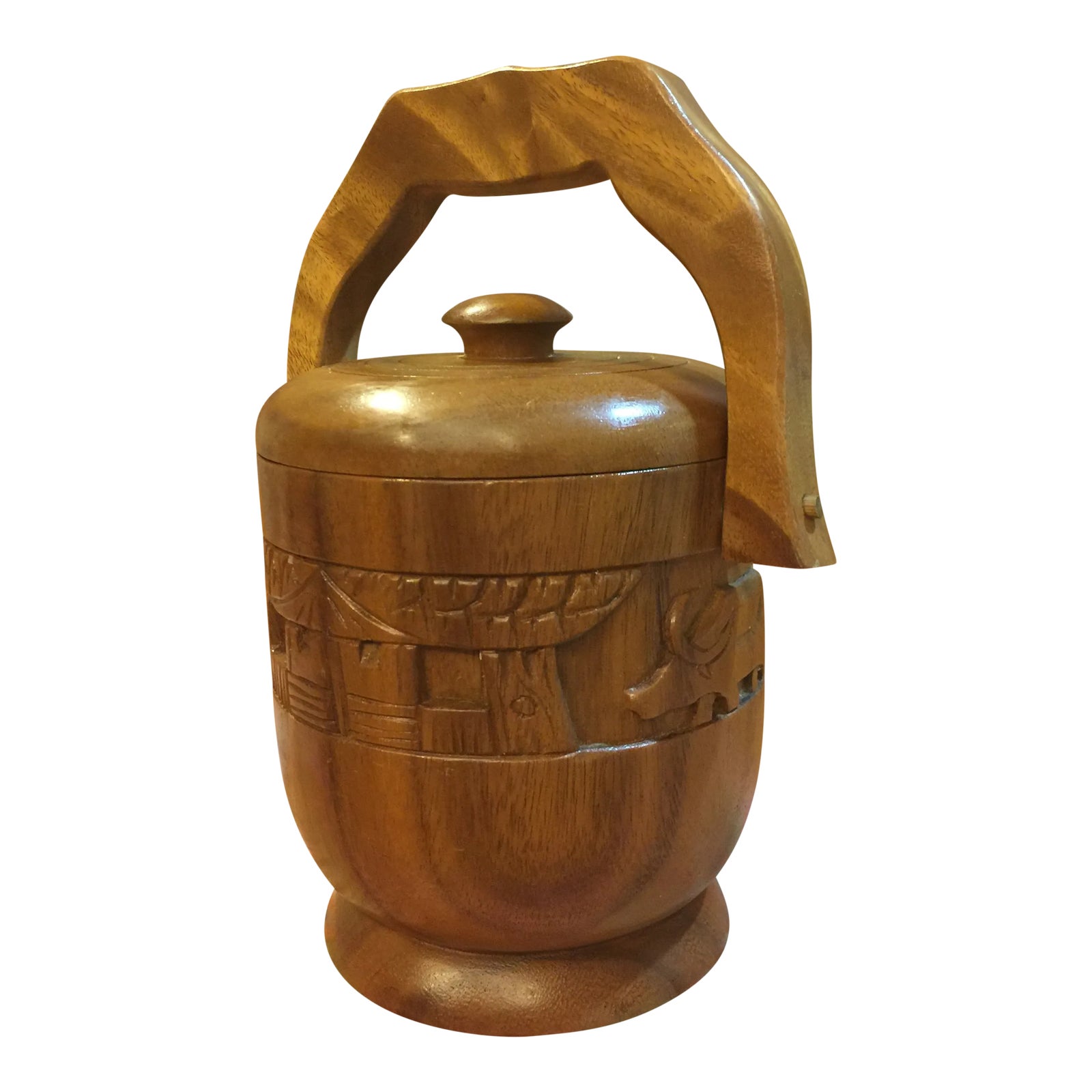 Vintage Carved Wood Ice Bucket | Chairish