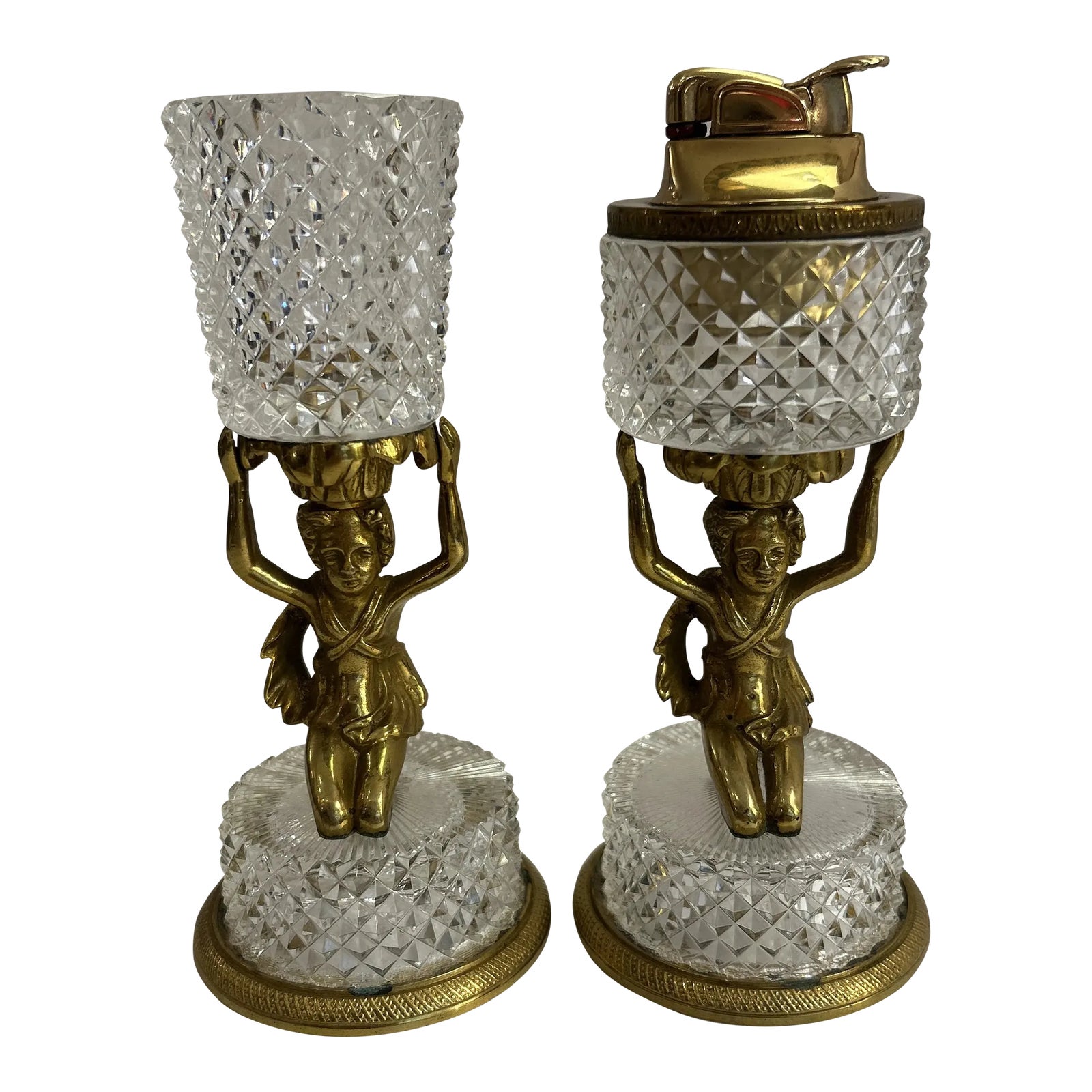 Bronze and Crystal Diamond Pinpoint Pattern Smoke Set 2 Piece's | Chairish