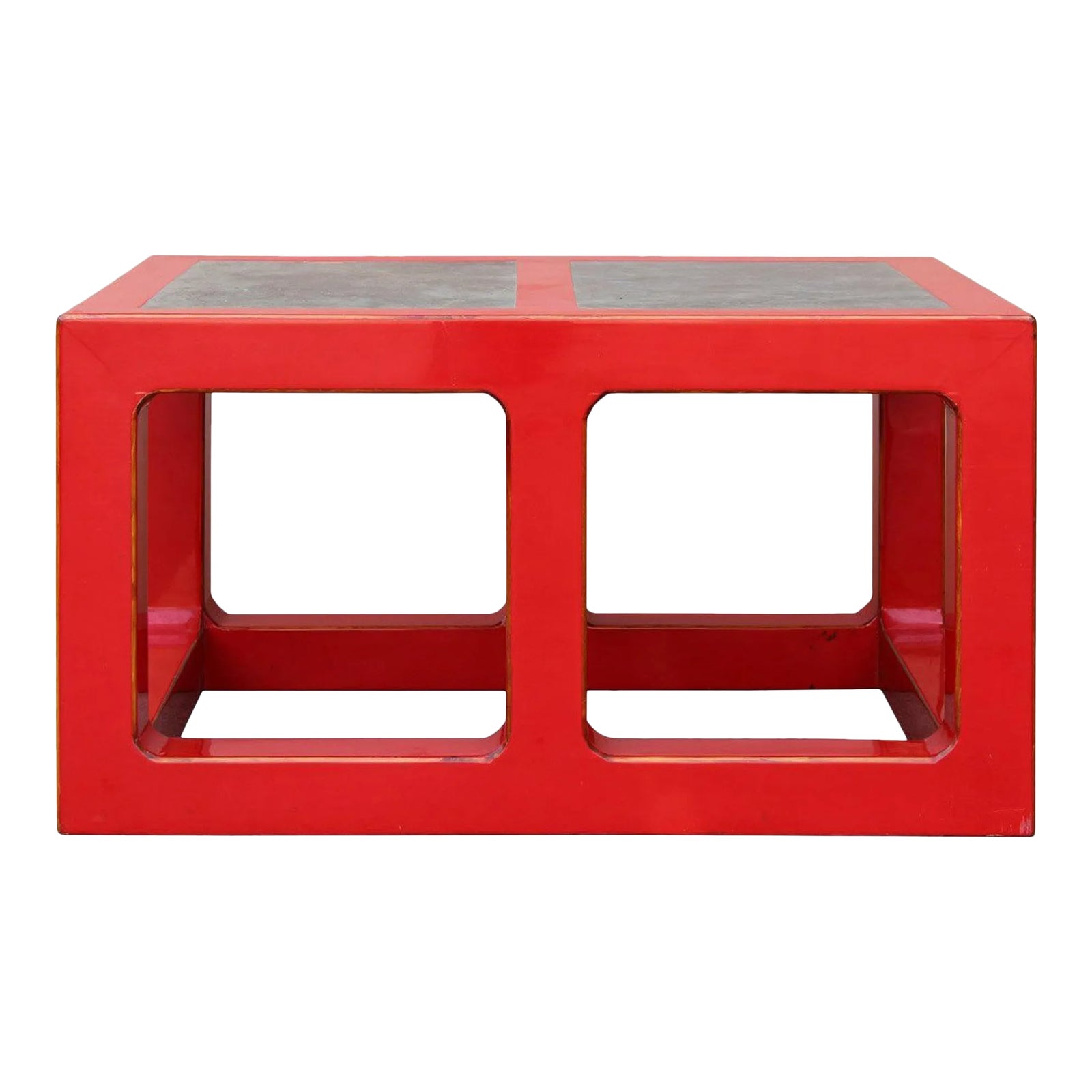 Red Lacquer Stone Top Contemporary Coffee Table | Chairish