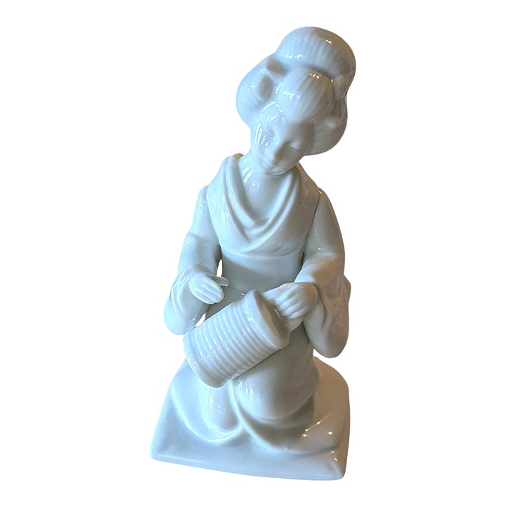Blanc De Chine Seated Japanese Geisha Asian Lady Figurine | Chairish