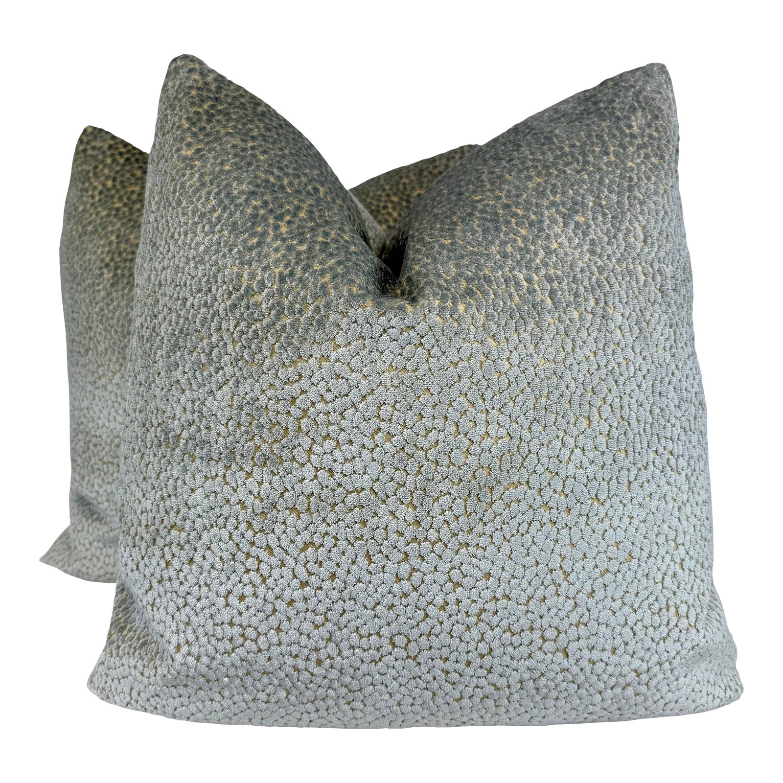 Dot Cut Velvet in Ice Blue 22" Pillows-a Pair | Chairish