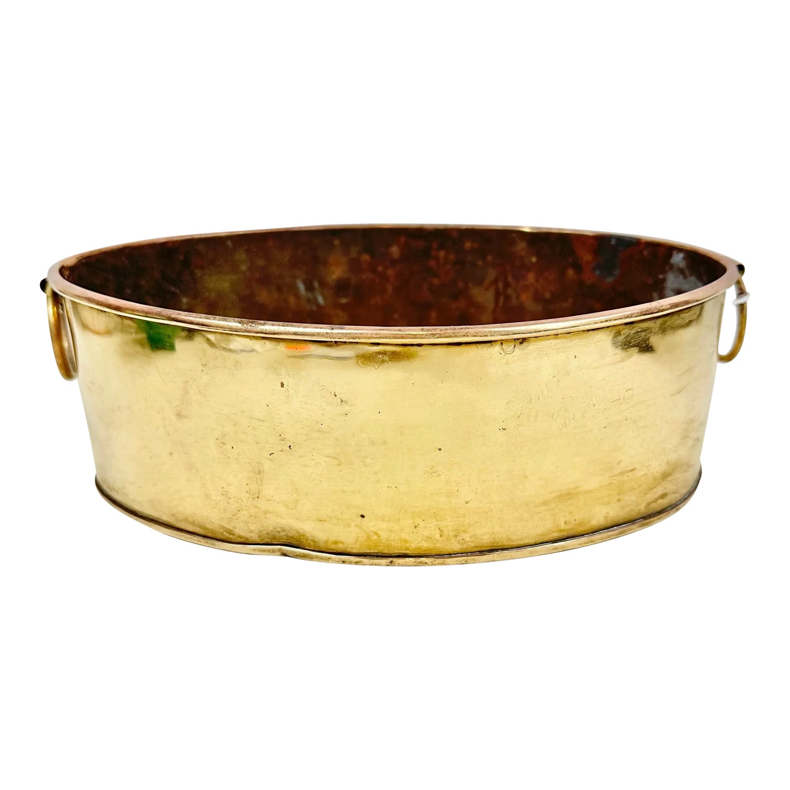 Vintage Small Brass Oval Cachepot | Chairish