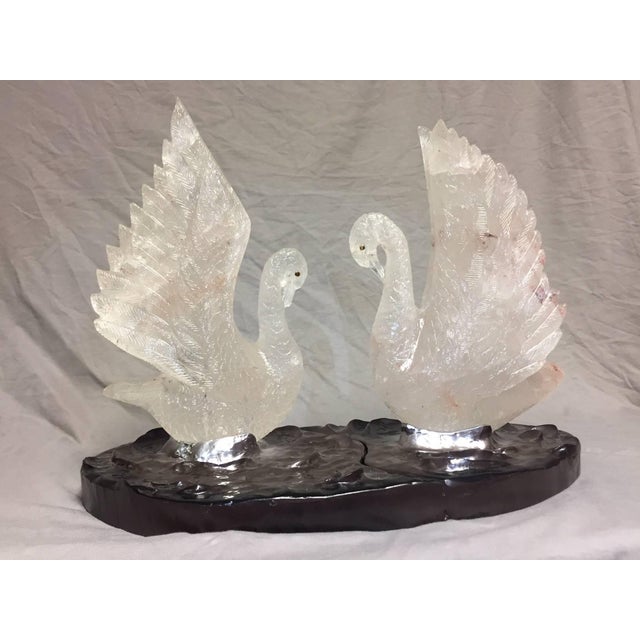 Rock Crystal Swan Group in Pond Centerpiece, Modern Style | Chairish