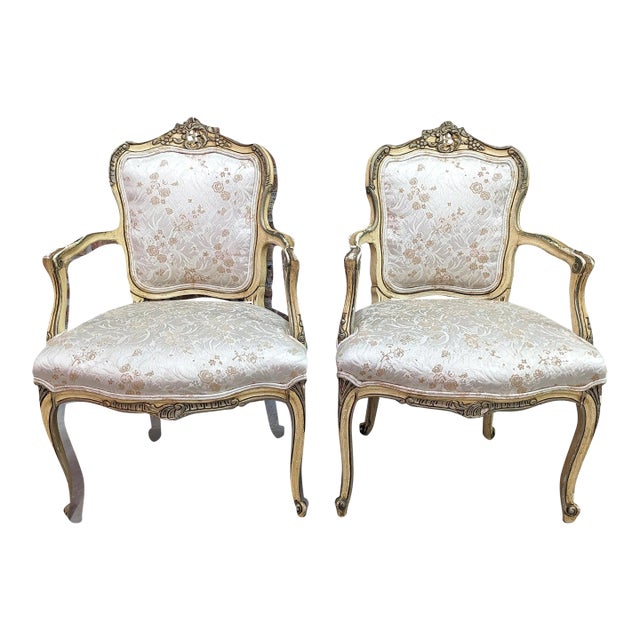 Mid 20th Century French Rococo Louis XV Fauteuil Arm Chairs - Set of 2 ...