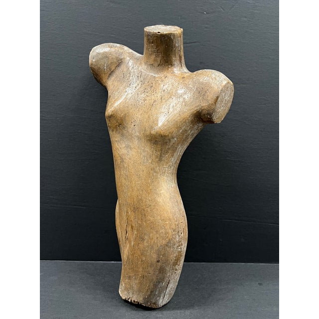 Late 20th Century Carved Solid Wood Female Torso Sculpture | Chairish