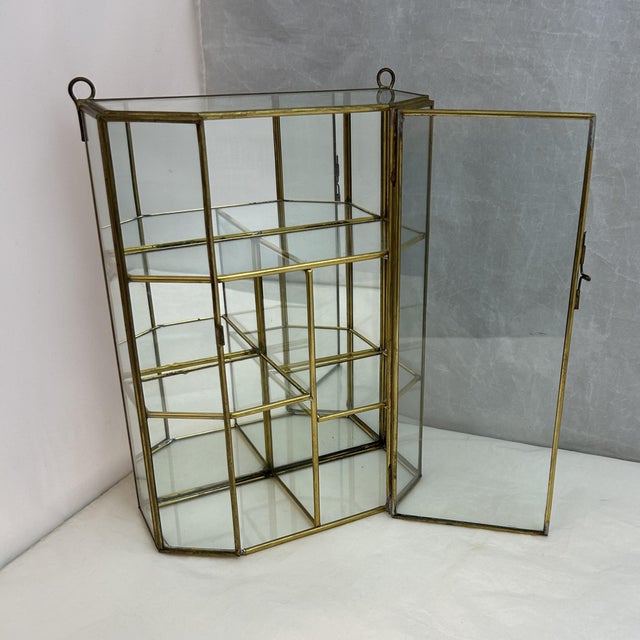 Mid 20th Century Vintage Glass and Brass 6 Sided Multi Level Display ...