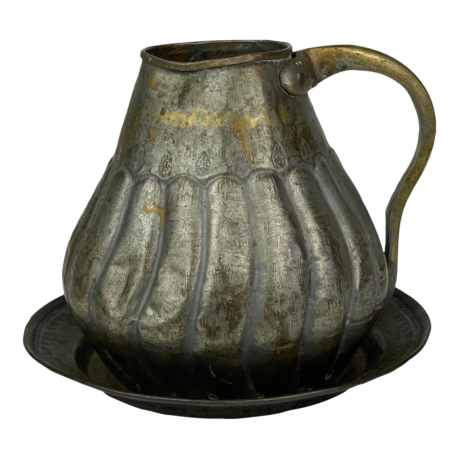 Vintage Ornate Chinese Hand Forged Round Tin Pitcher With Handle ...
