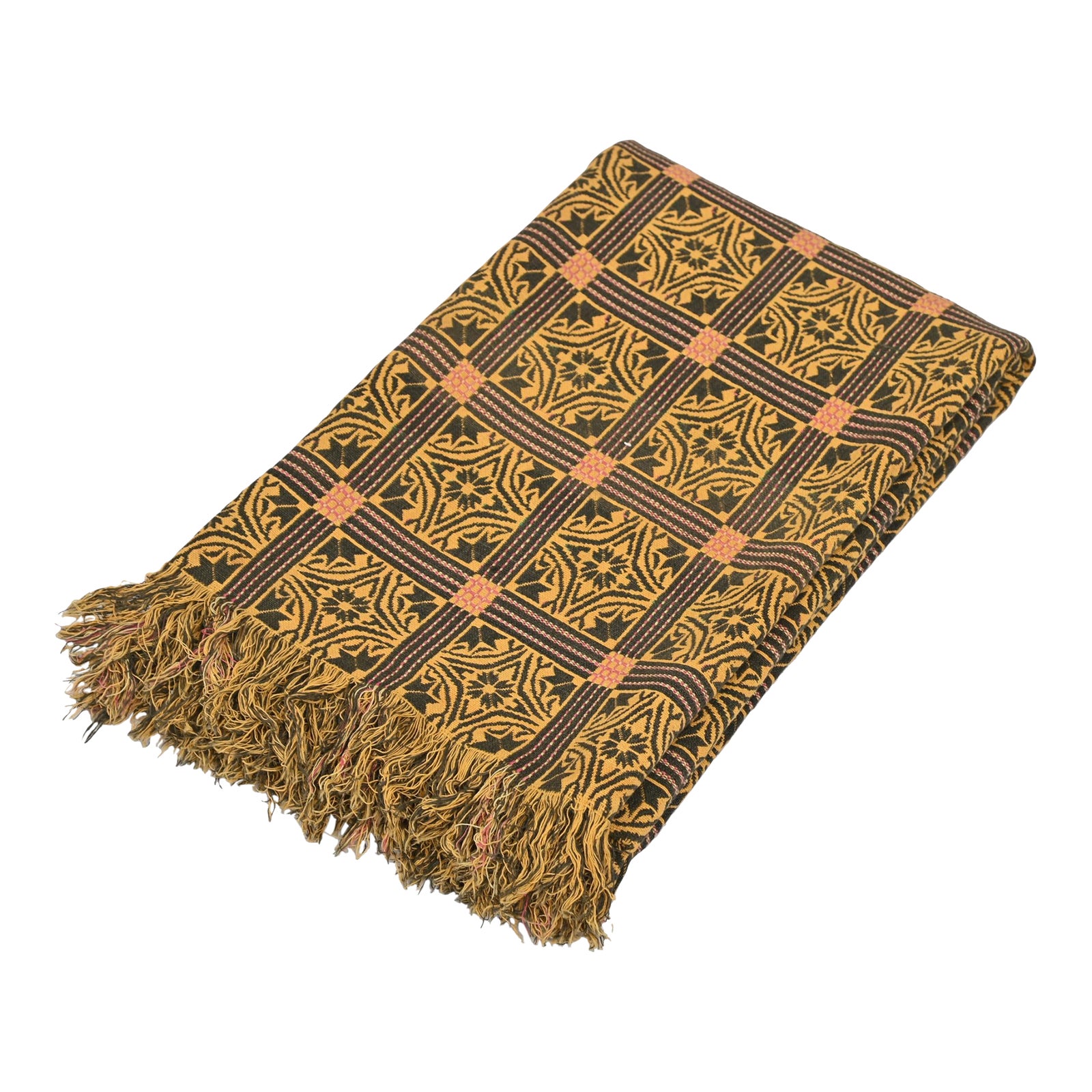 Vintage Handwoven Throw in Mustard and Black | Chairish