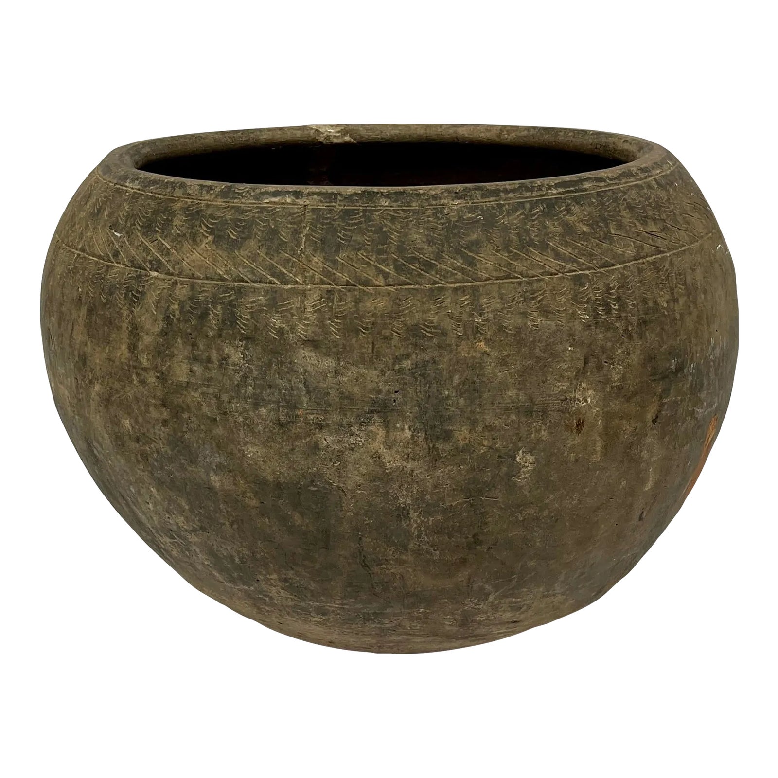 Antique Hand Turned Etched Black Pot/Planter/Vase | Chairish